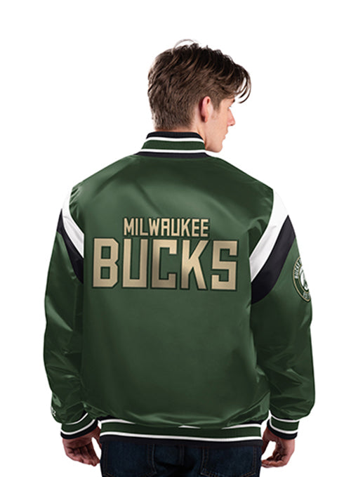 Starter Shutout Green Milwaukee Bucks Satin Varsity Jacket | Bucks Pro Shop