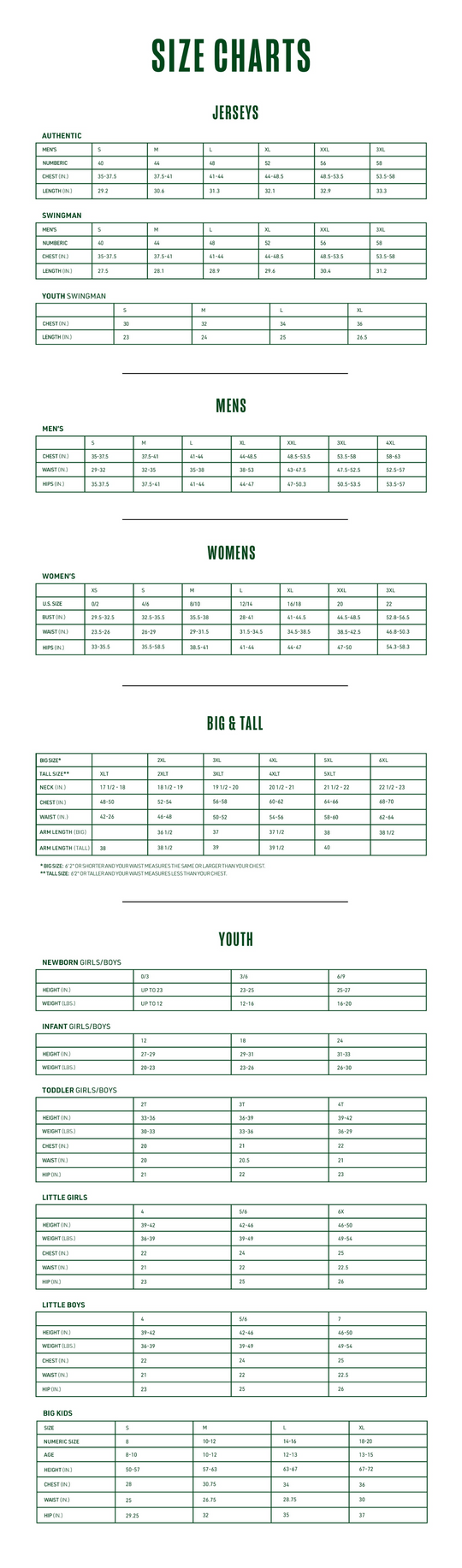 Size Charts – Bucks Pro Shop