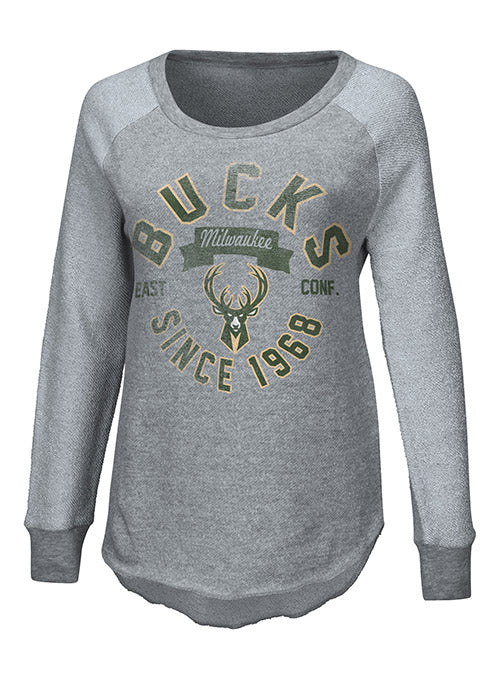 Women's Touch Gridiron Distressed Milwaukee Bucks Crewneck Sweatshirt ...